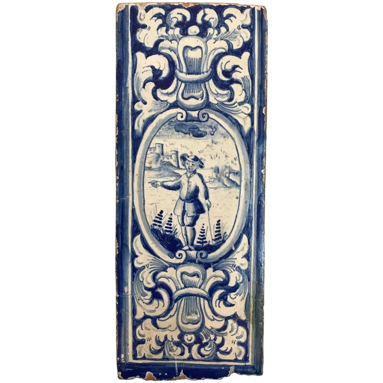 18th Century Dutch Delft Blue and White Glazed Ceramic Stove Tile at ...