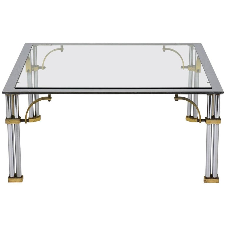 Solid Brass Square Tube Rectanglar Coffee Table For Sale at 1stdibs