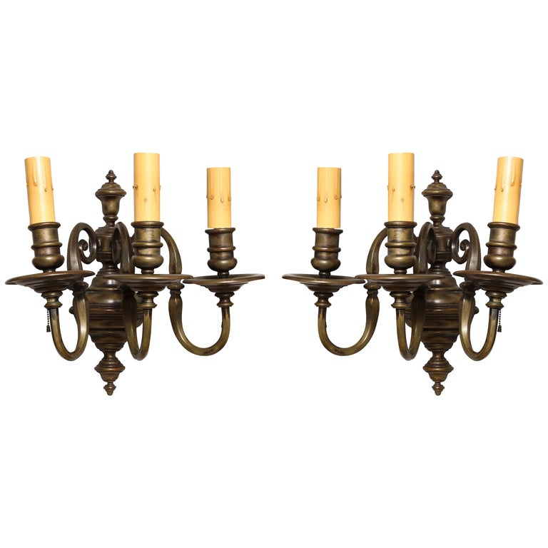 Pair of Dutch Style Three-Light Sconces by E.F. Caldwell For Sale at ...