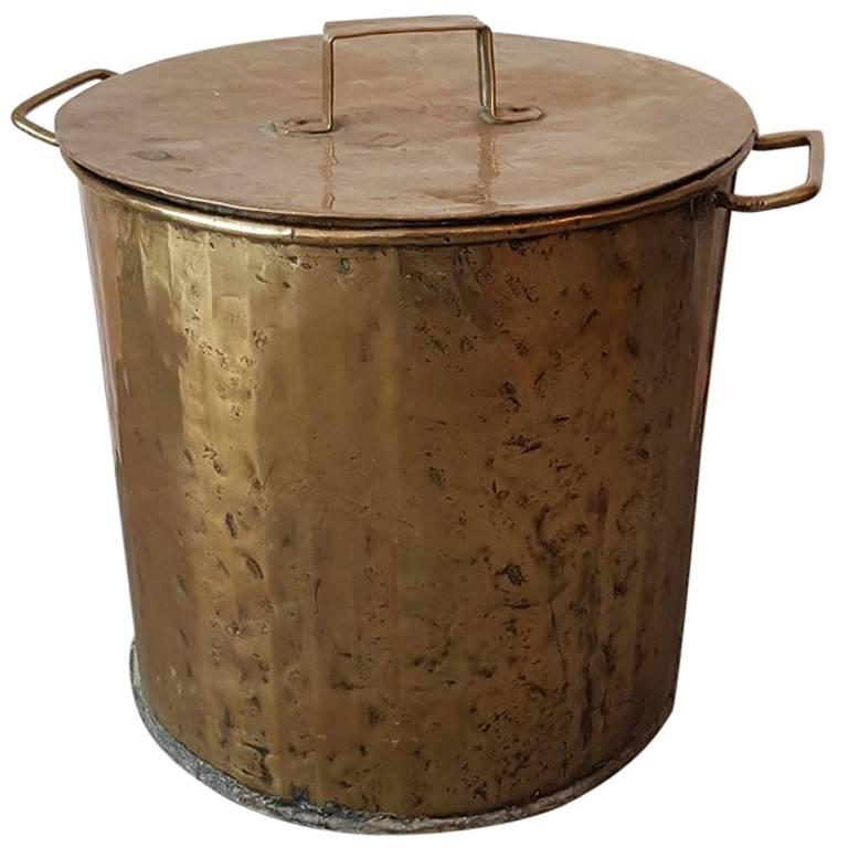 Late 19th Century Large Size French Brass Pan with Lid at 1stDibs