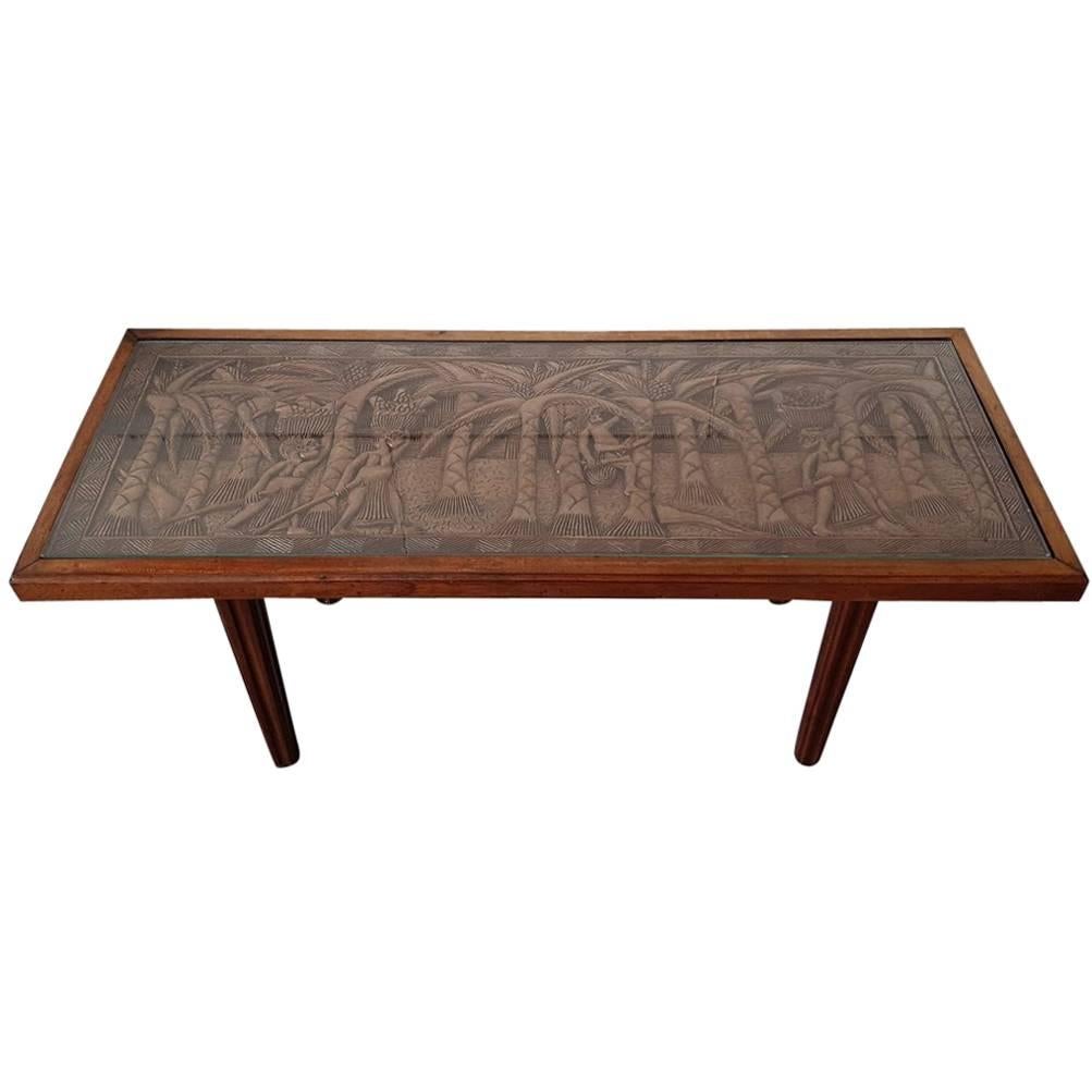 Vintage African Teak Coffee or Sofa Table with Carved Top at 1stDibs ...