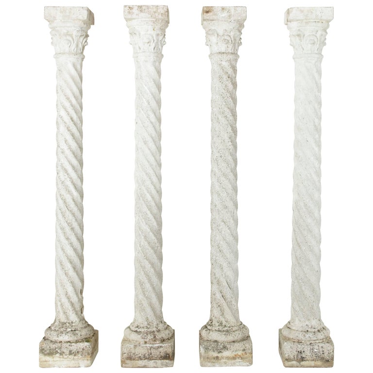 Four Cast Stone Columns or Pillars from Normandy, France, Seven Feet ...