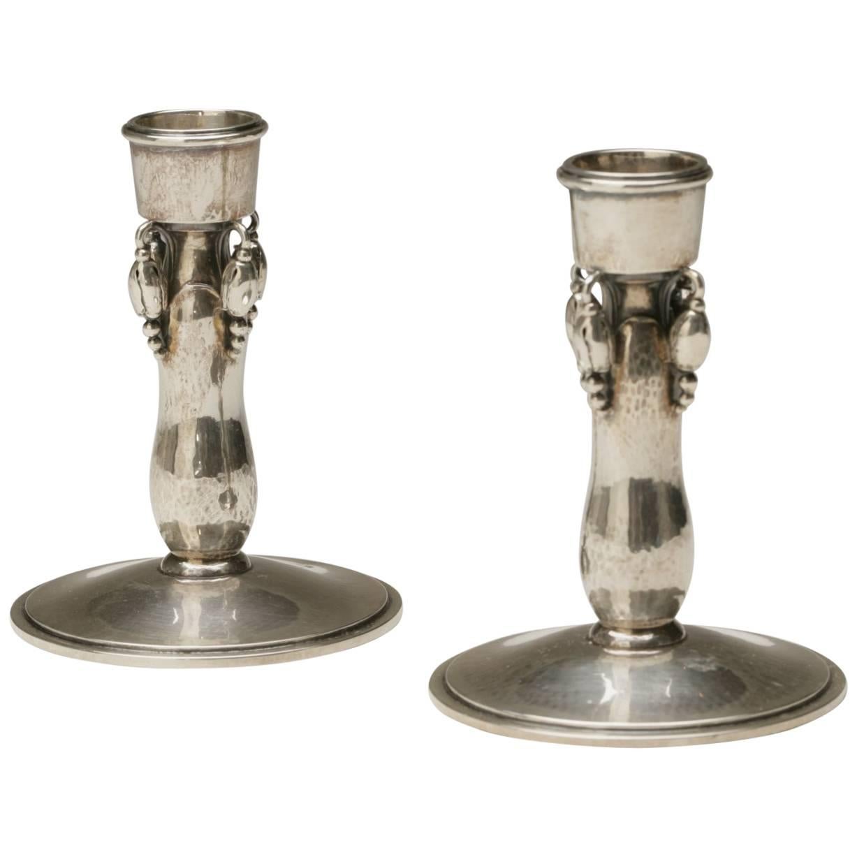 Georg Jensen Sterling Silver Blossom Candlesticks No.2. For Sale at 1stDibs