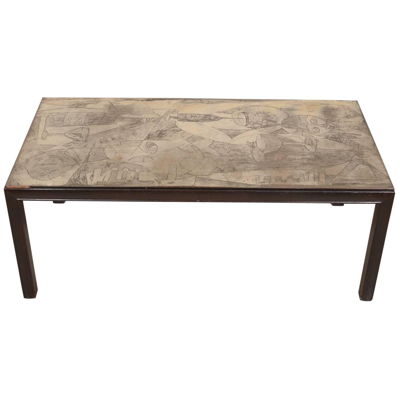 Figurative Etched Metal Top Coffee Table For Sale at 1stDibs | etched ...