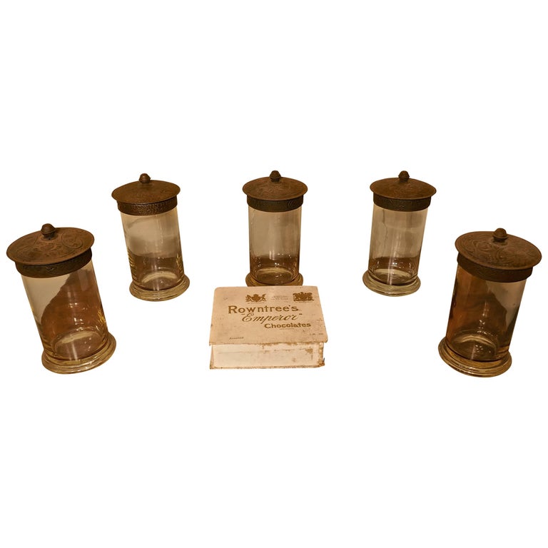 Set of Five 19th Century Rountree’s Sweet Gums Jars with Chocolate Box ...