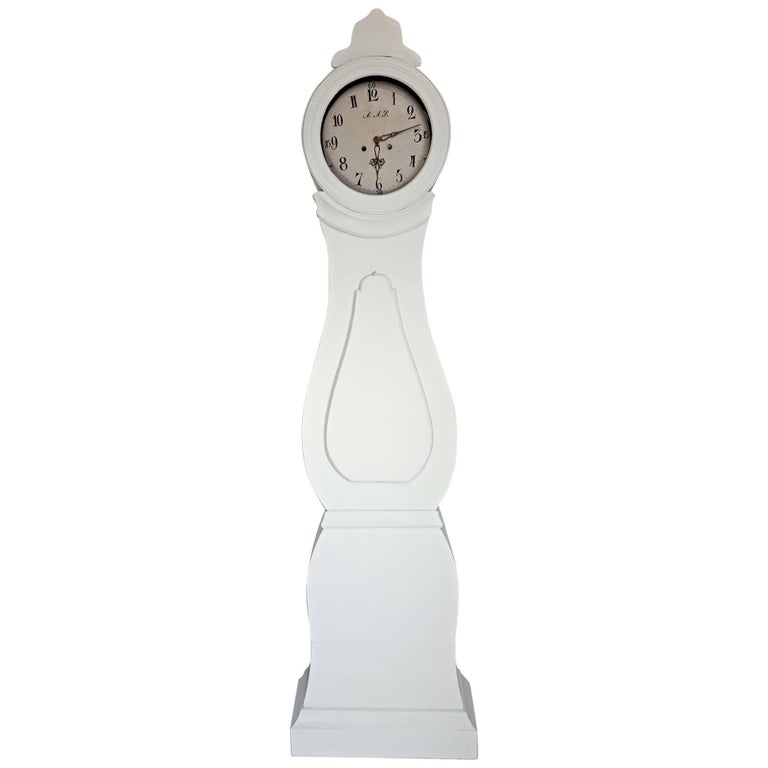 Antique Swedish White Mora Clock Country Style Carved Hood, Early 1800s ...