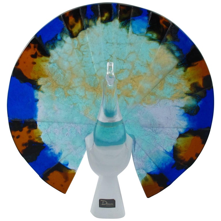 Pate-de-verre Glass Peacock by Daum, France For Sale at 1stdibs