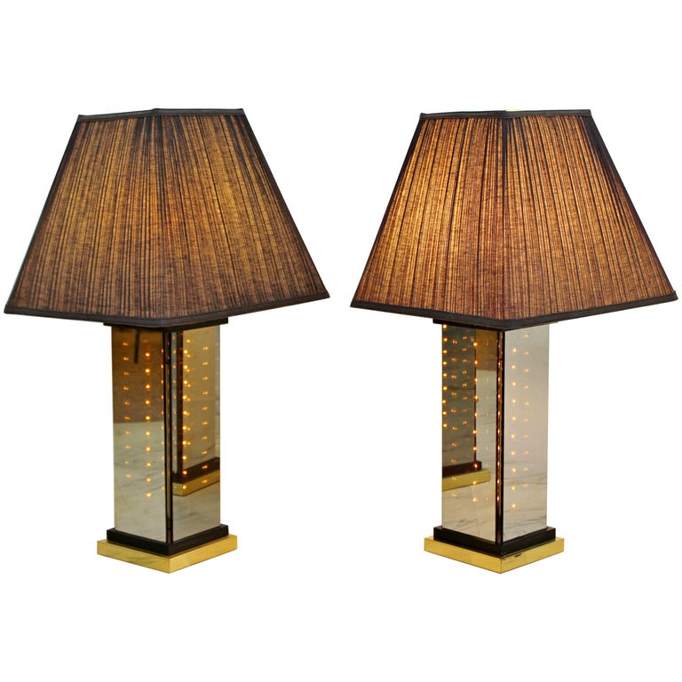 Mid-Century Modern Italian Brass Smoked Glass Liteline Table Lamps ...