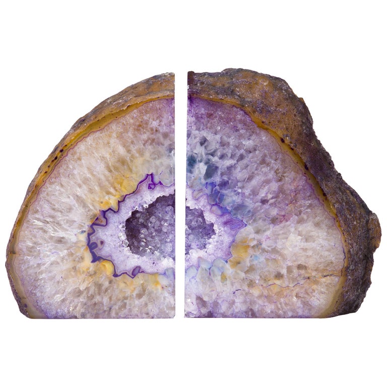 Pair of Stunning Quartz Crystal and Amethyst Bookends in Hues of Purple ...