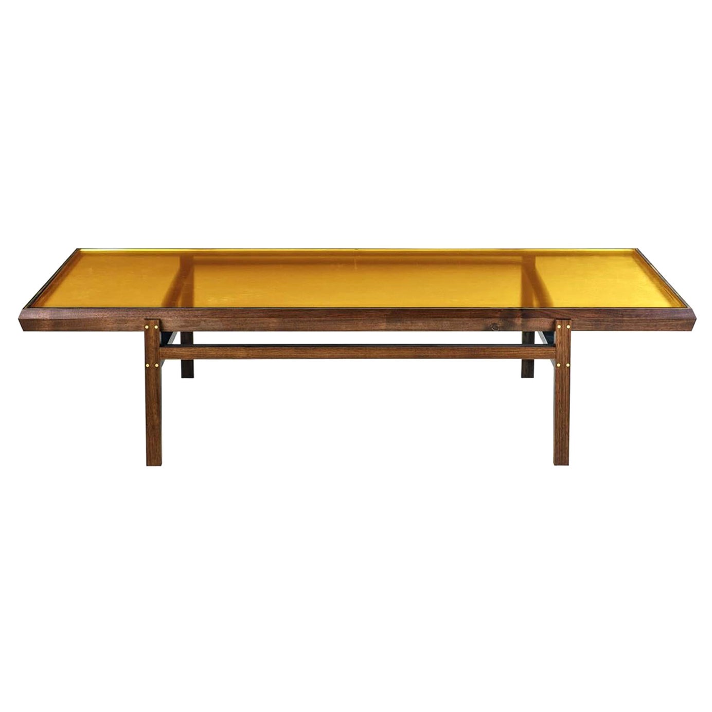 Contemporary Gold Leaf Inlay Coffee Table with Brass Frame at 1stDibs