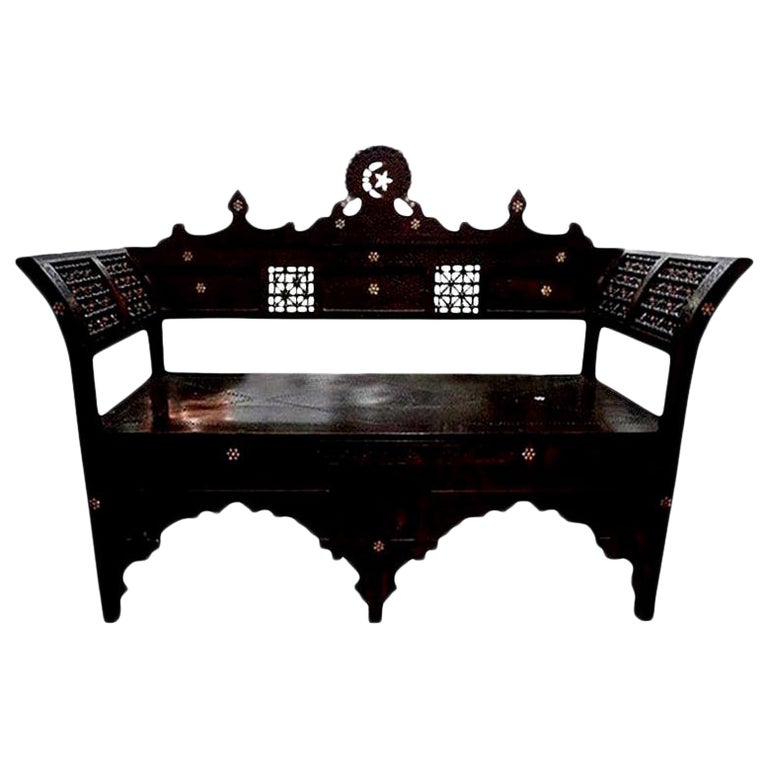 Antique Moroccan Moorish/Arabesque Style Bench Inlaid with Mother of ...