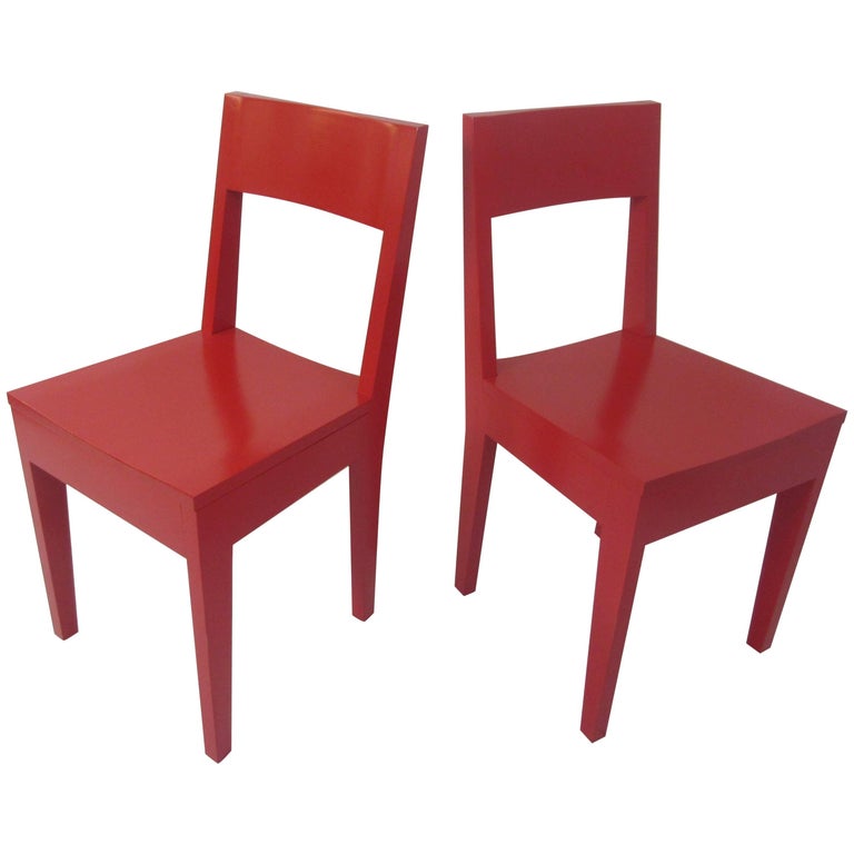 Pair of Red Wood Chairs at 1stDibs