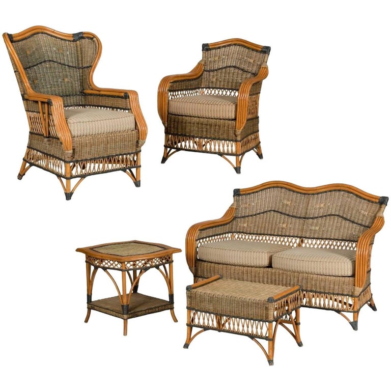 Beautiful French Vintage Five-Piece Wicker Porch Set by Grange at 1stDibs