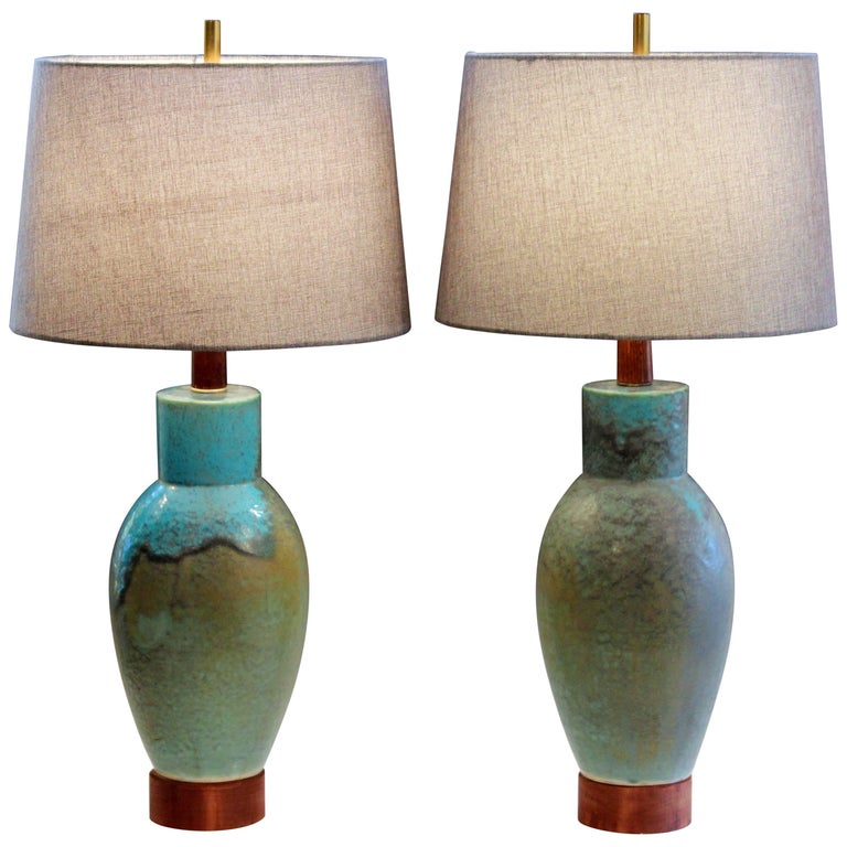 Pair of Midcentury Flambe Crystalline Galloway Glaze Old Japanese Lamps ...