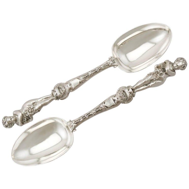 1870s Victorian Pair of Sterling Silver Serving Spoons at 1stDibs