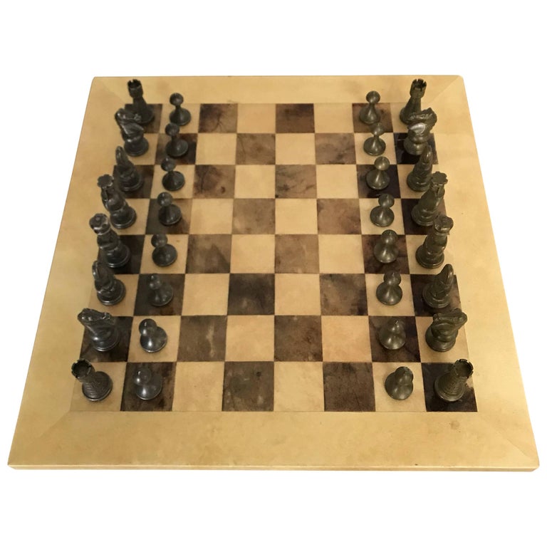 Aldo Tura Goatskin and Bronze Chess Set at 1stDibs