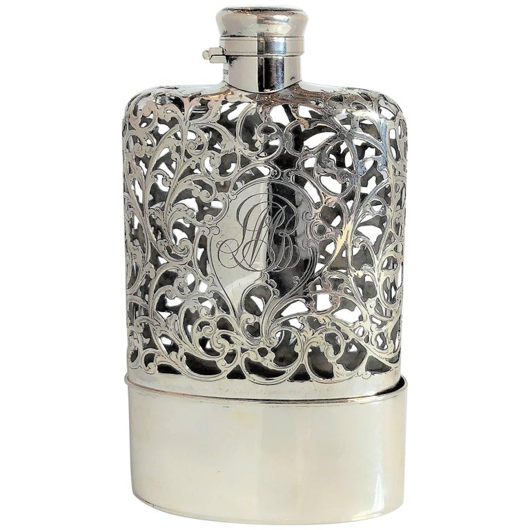 Antique American Gorham Co. Sterling Silver Crystal Flask with Gilt Cup ...
