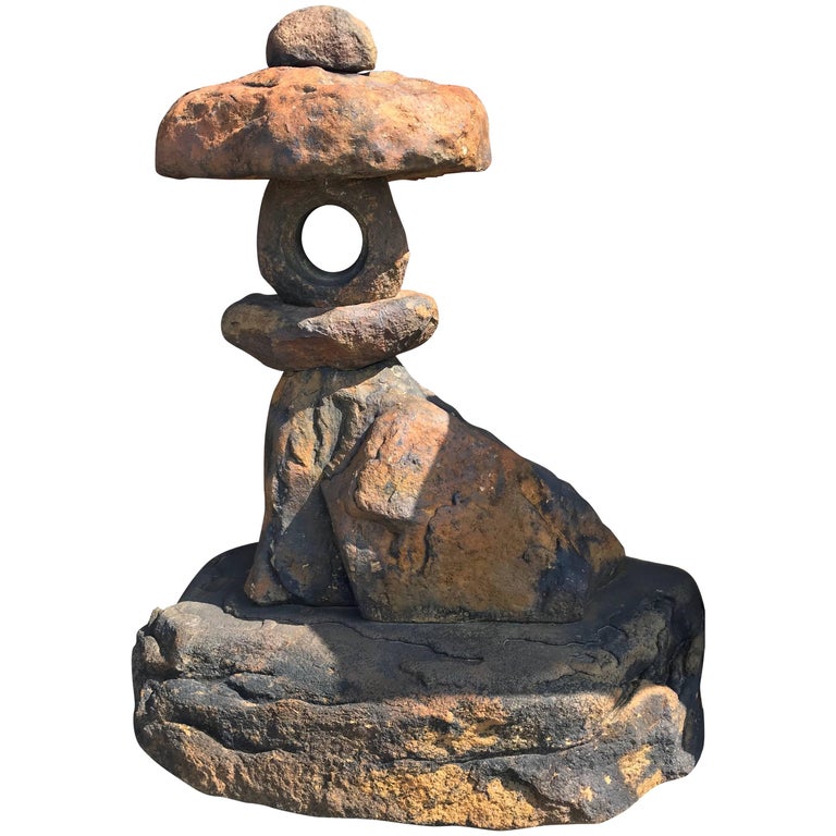 Japanese Old "Red Kurama" Stone Spirit Lantern- One-of-a-Kind at 1stDibs