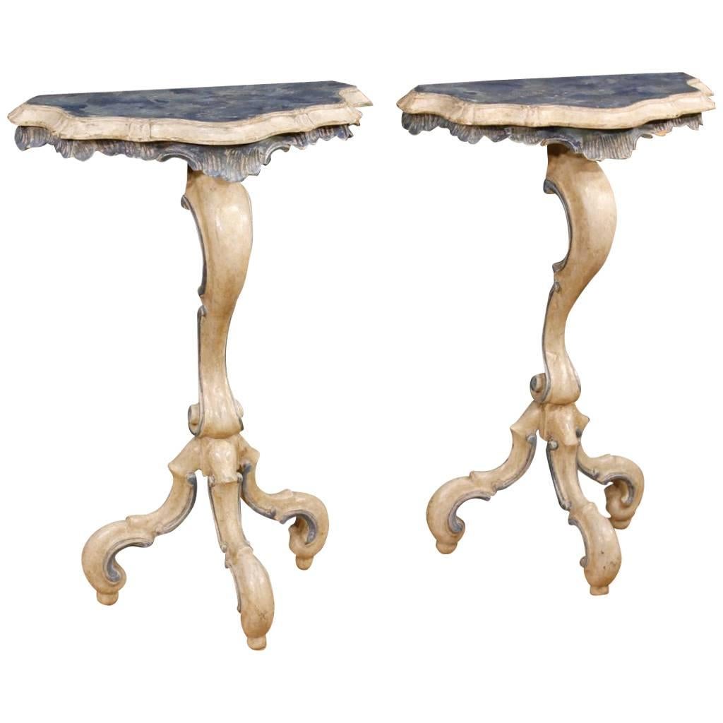 Pair of Venetian Console Tables in Lacquered and Painted Wood from 20th ...