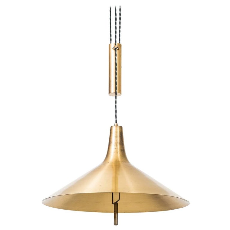 Height Adjustable Ceiling Lamp in Brass Produced in Denmark at 1stDibs