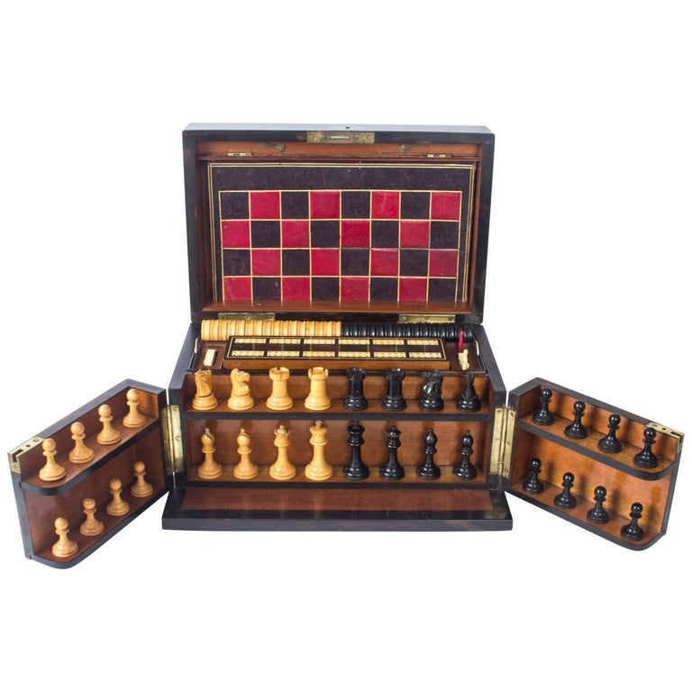 19th Century Victorian Coromandel Games Compendium Chess Drafts at 1stDibs