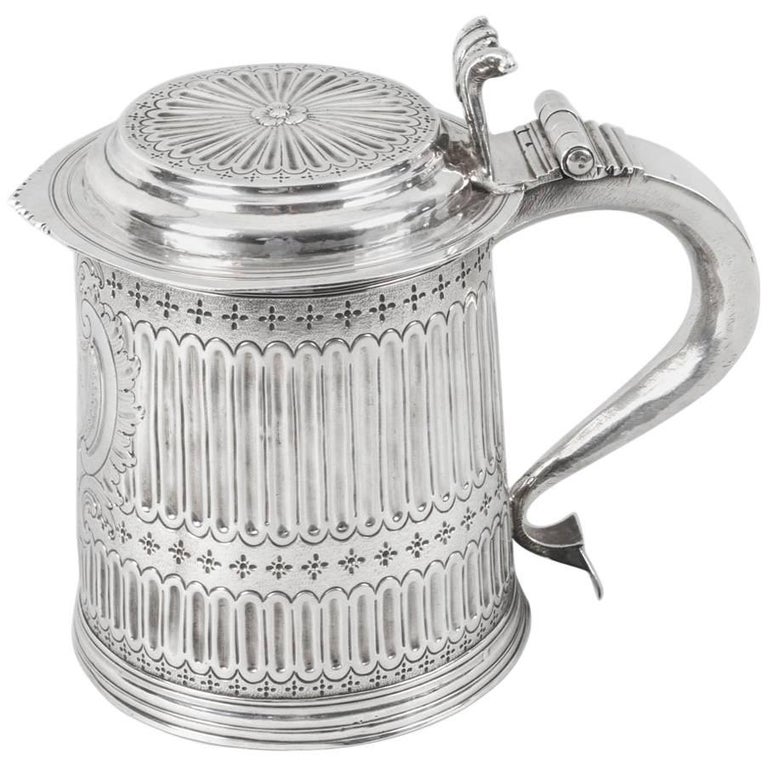 Antique Queen Anne English Silver Lidded Tankard "LE" 1703 at 1stDibs