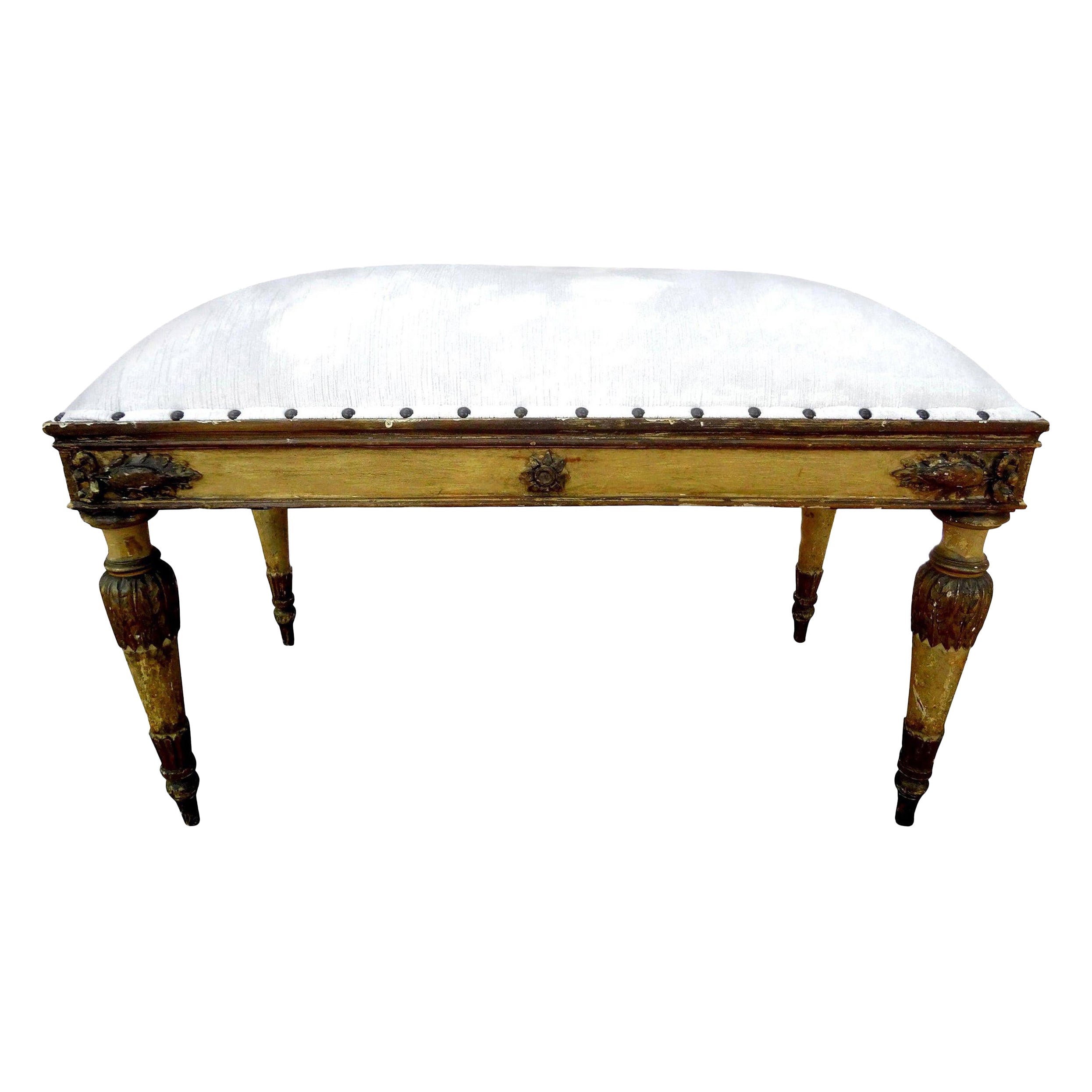 Neoclassical Period Italian Painted Bench with Tapered Fluted Legs ...