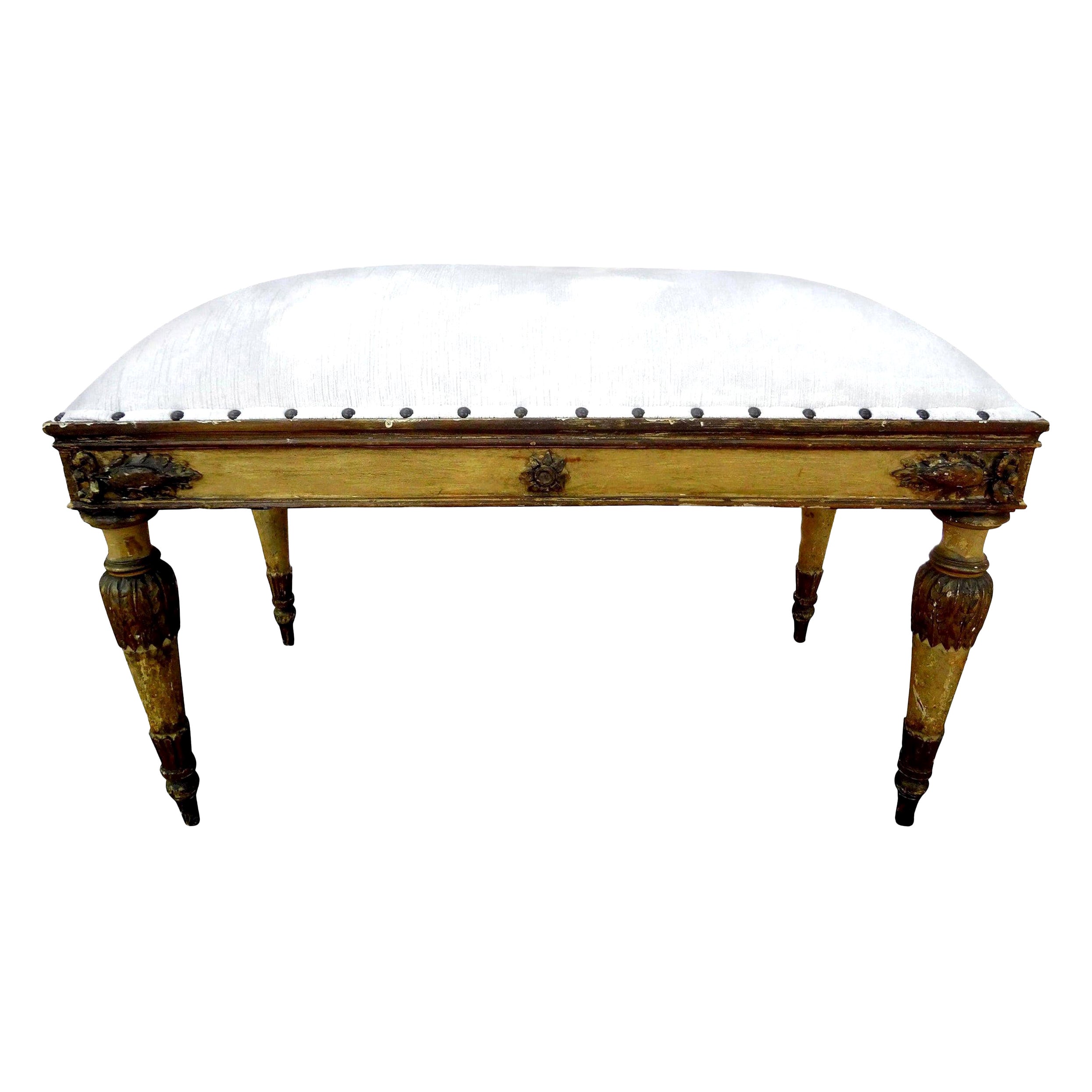 Italian Neoclassical Style Painted and Carved Wooden Bench with Hidden ...