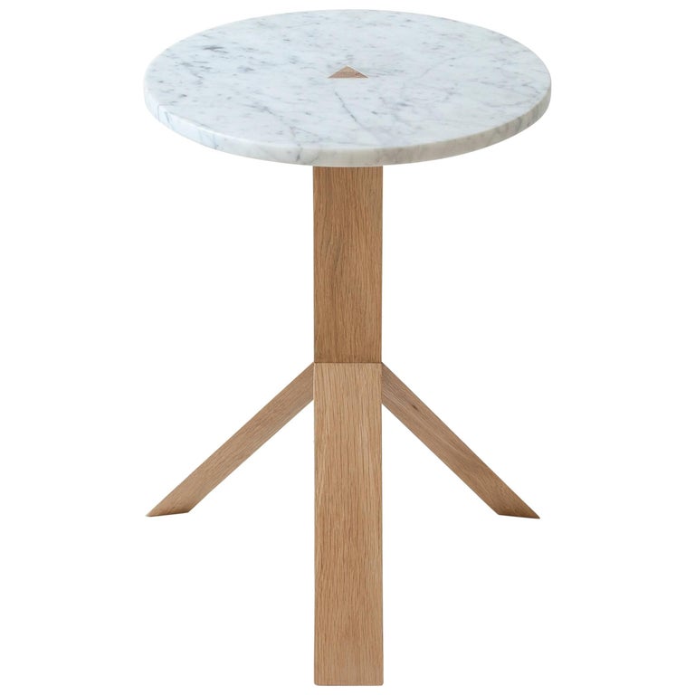 Contemporary Elevate Side Table in White Oak Wood and Stone by Fort Standard For Sale at 1stDibs
