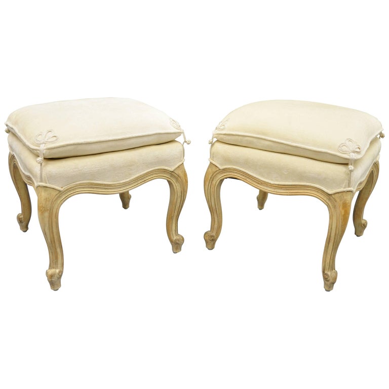 Pair of French Country Louis XV Style Upholstered Ottomans Stool For ...