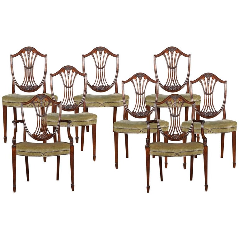 Set of Eight Mahogany Shield Back Dining Chairs at 1stDibs