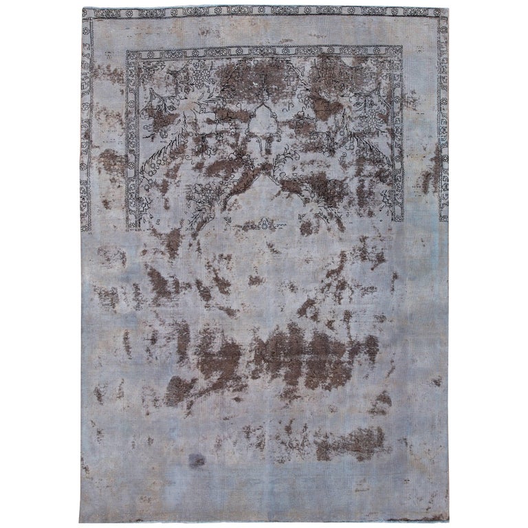 Vintage Gray Distressed Overdyed Rug, 9.04x13.01 For Sale at 1stDibs