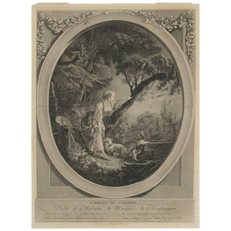 Romantic Steel Engraving from the 19th Century L’arrive Du Courrier For ...