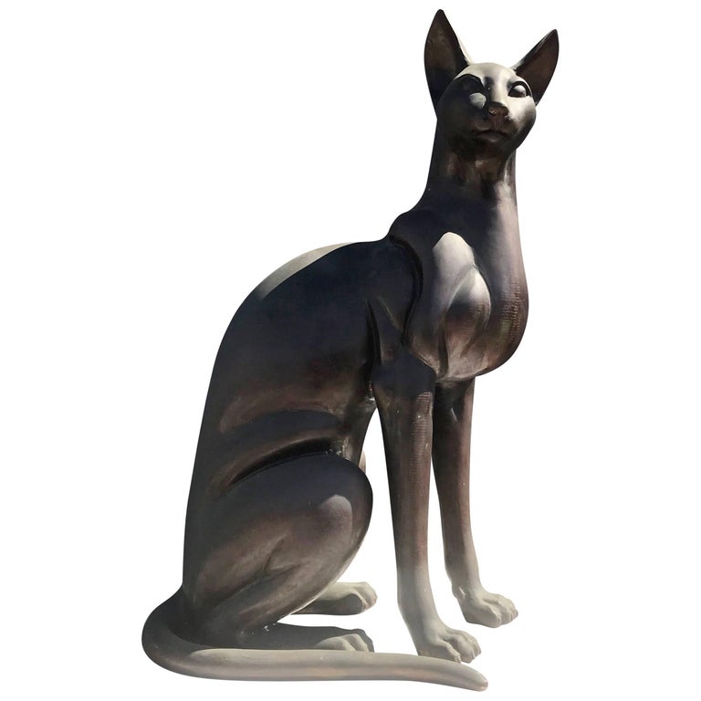 1970s Hollywood Regency Bronze Cat Sculpture For Sale at 1stDibs