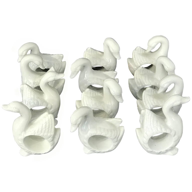 Gaggle of 12 Italian Blanc de Chine Swan Napkin Rings at 1stDibs