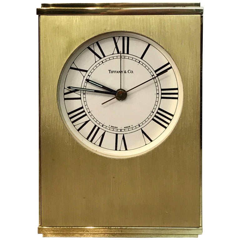 Vintage Brass Case Tiffany Desk Clock For Sale at 1stdibs
