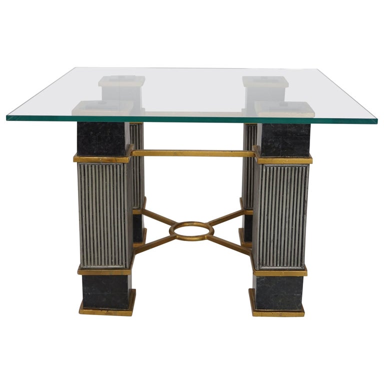 Black Marble and Glass Coffee Table Hollywood Regency Style at 1stDibs