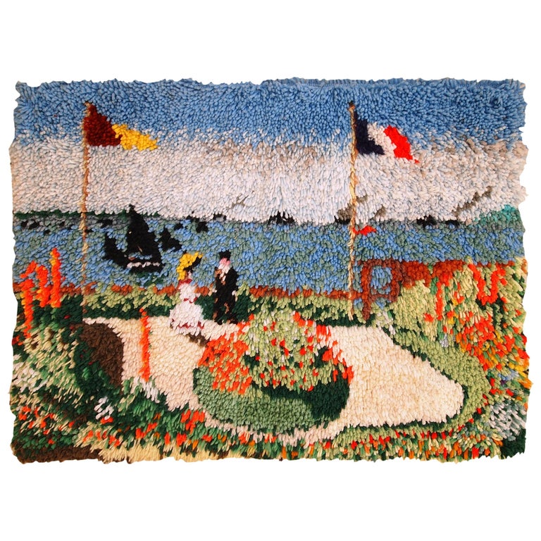 Handmade Vintage American Hooked Rug, 1980s at 1stDibs