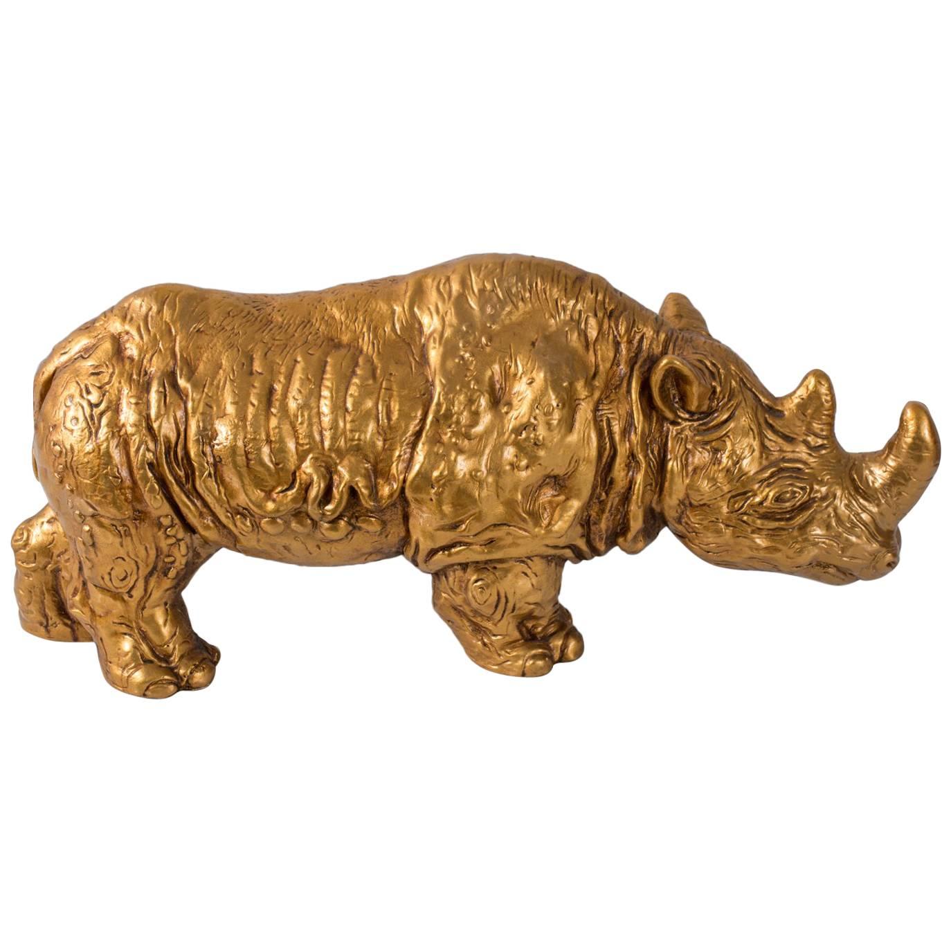 Midcentury Gold Rhino Sculpture, 1967 at 1stDibs