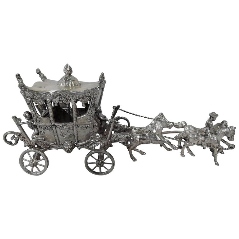 Antique German Rococo Sterling Silver Horse-Drawn Cinderella Coach at ...