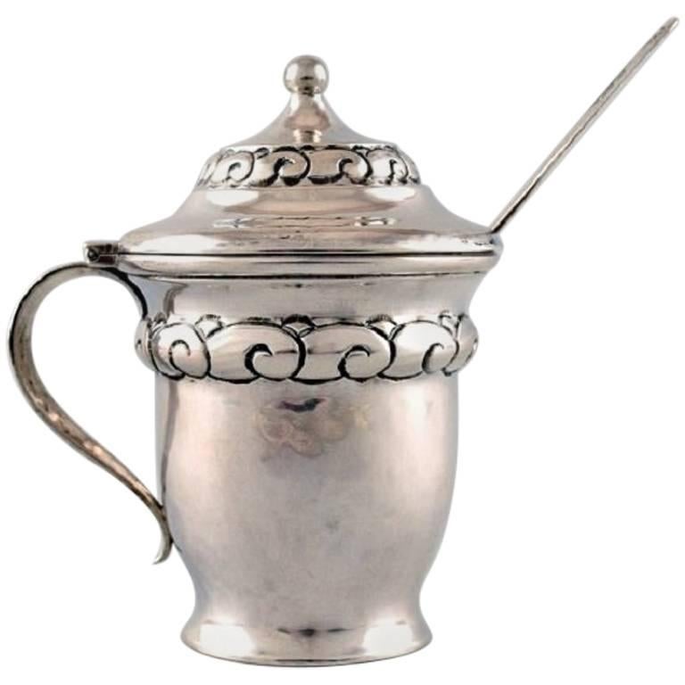 Mustard Jar, Heimburger, Danish Art Nouveau Silver with Ornamentation ...