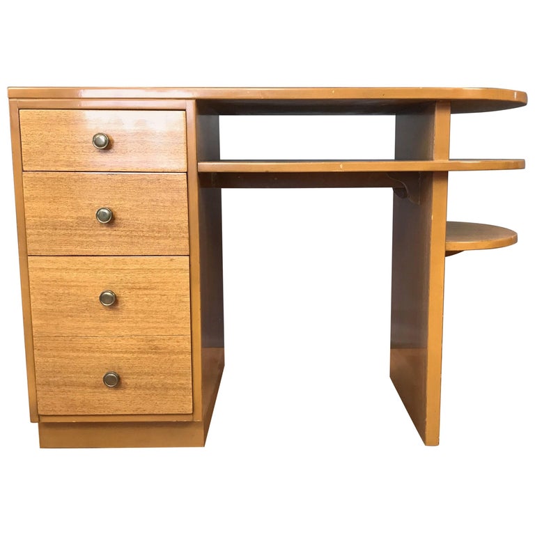 Widdicomb Streamline Moderne Blonde Mahogany Desk, circa 1930s at 1stDibs