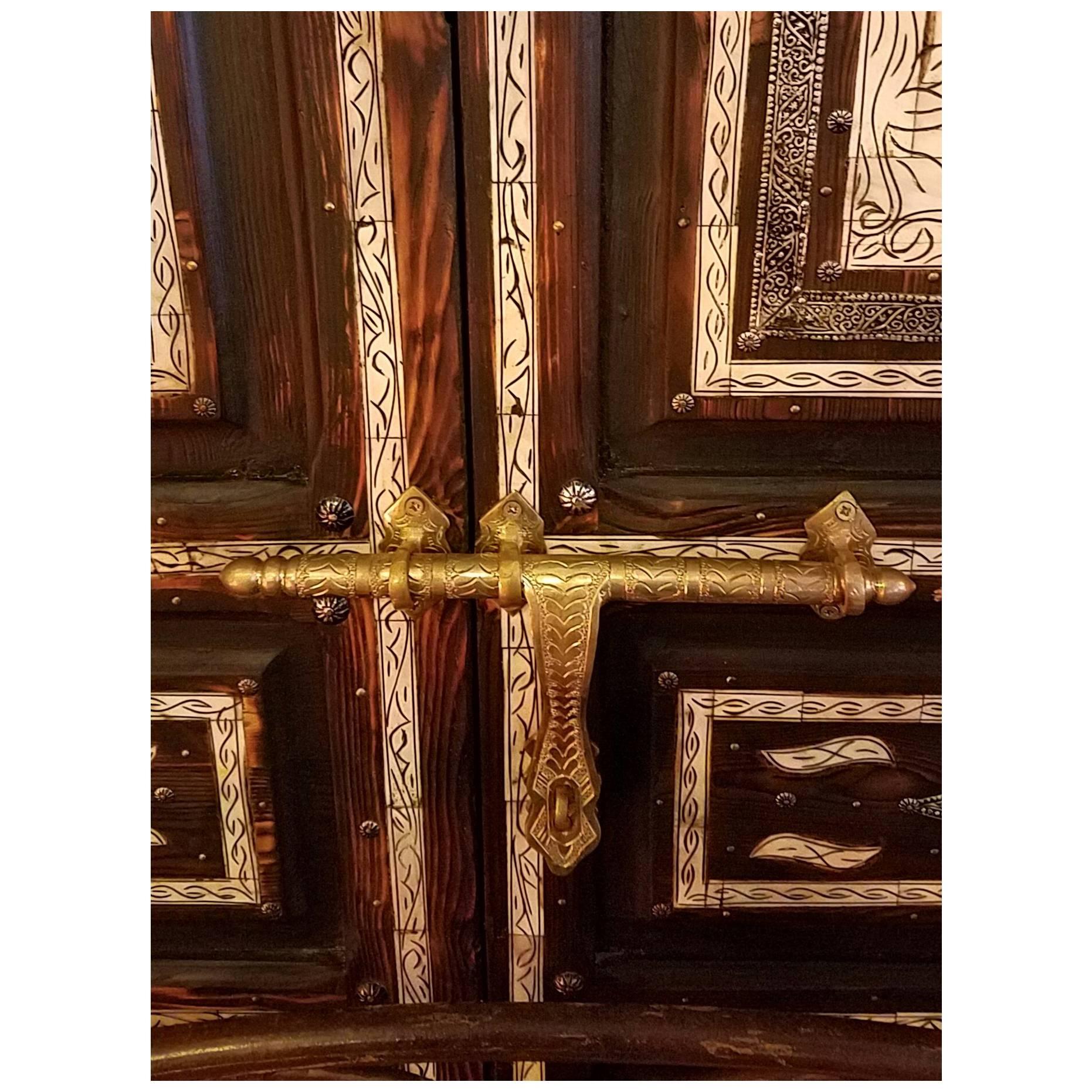 Jadi Black Moroccan Wooden Door, Camel Bone and Metal Inlaid For Sale ...
