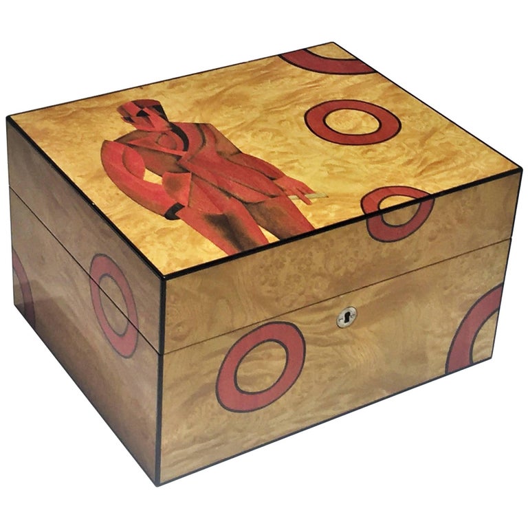 Modern English Wood Inlay 50-Cigar Humidor at 1stDibs