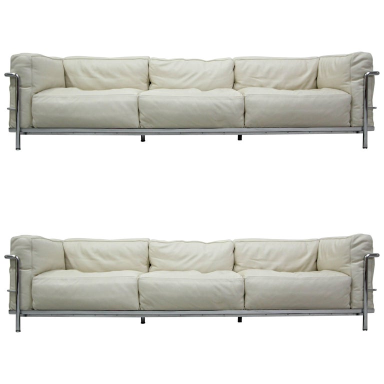 Authentic Pair of LC3 Cassina Grand Modele Three-Seat Sofas by Le Corbusier at 1stDibs