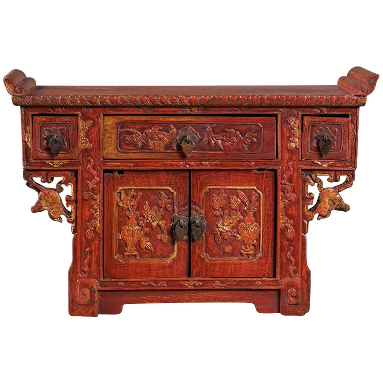 Antique Chinese Red Lacquer Altar Buffet circa 1875 at 1stDibs