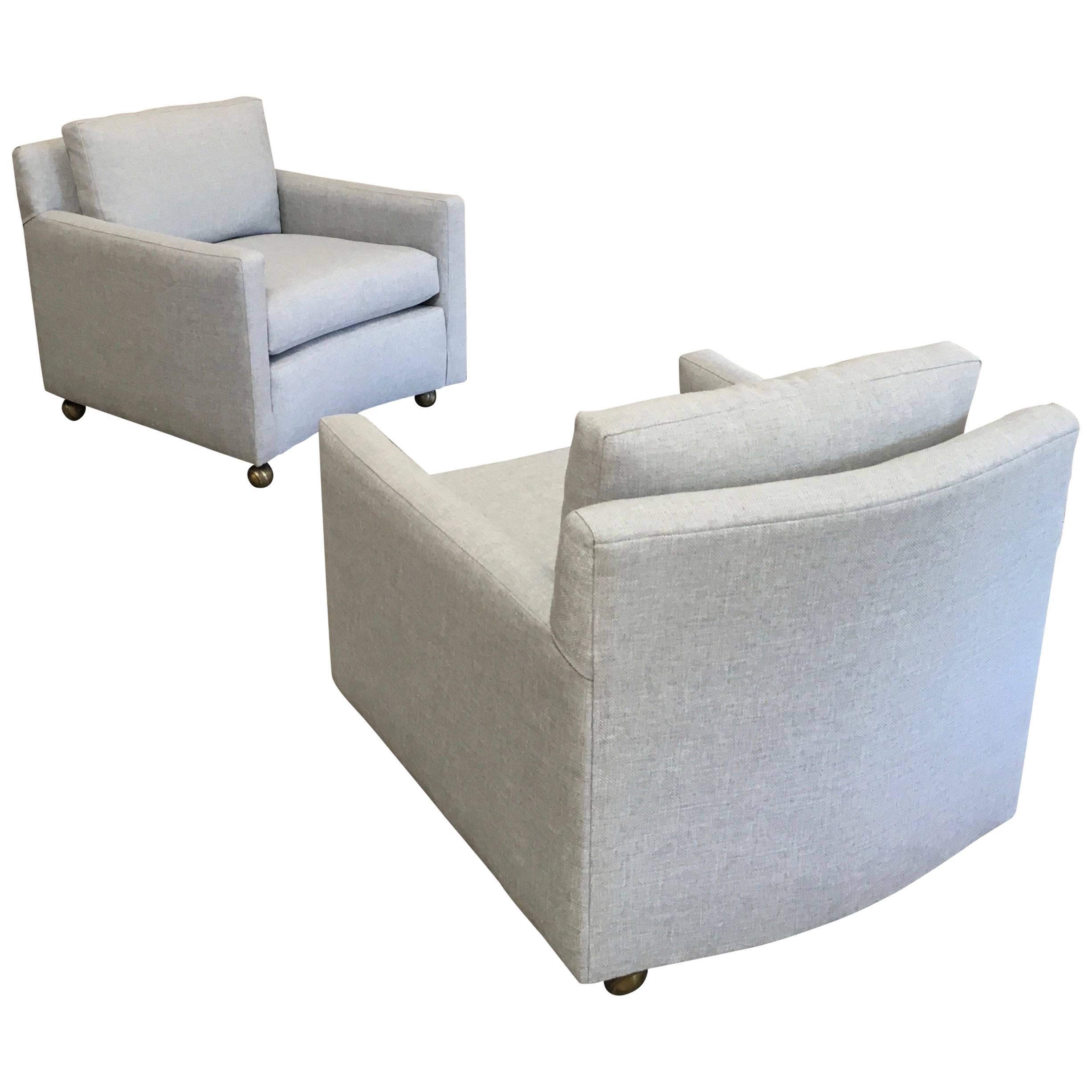 Pair of Curved Back 1950s Lounge Chairs on Casters at 1stDibs