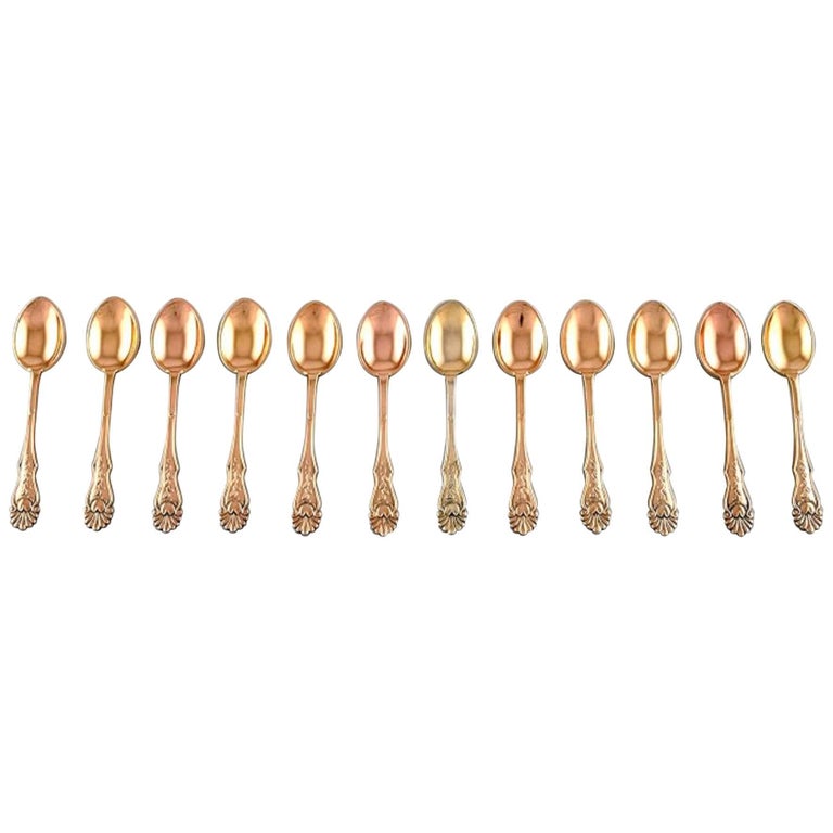12 Danish Mocha Spoons in Gilded Silver, Approximate 1930s For Sale at ...