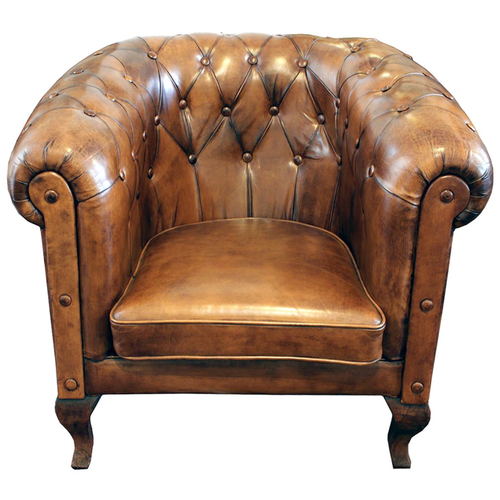 Large Leather English Chesterfield Chair at 1stDibs