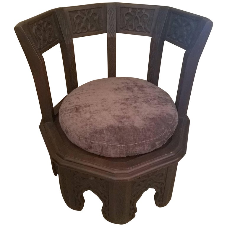 Low Moroccan Cedar Wooden Chair, Round at 1stDibs